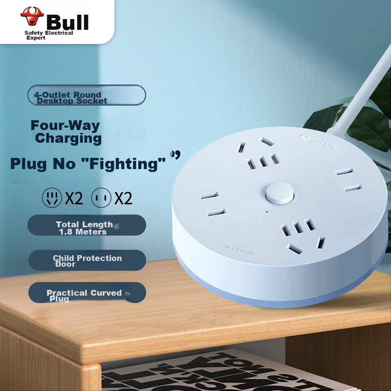 BULL Power Strip/Extension Cord/Surge Protector, Round 4-Outlet with ...